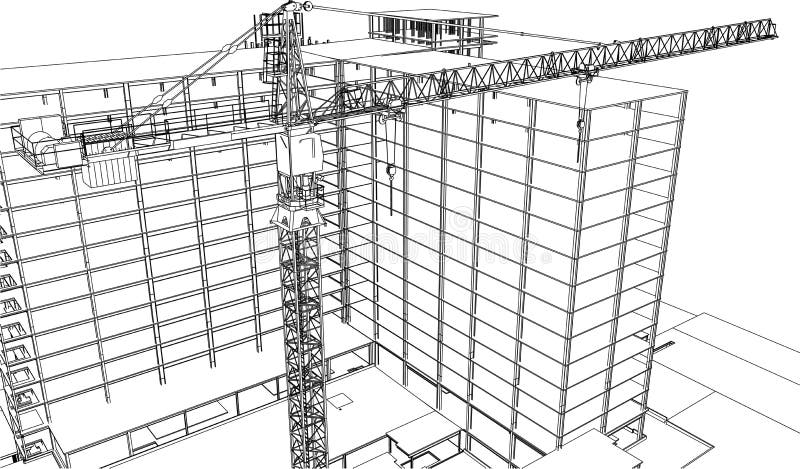 Under Construction Site Engineering Frame Structure and Tower Crane 3D ...
