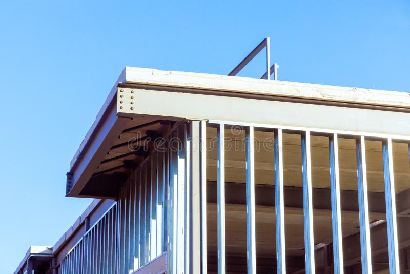 Under Construction, Steel Beams Frame a Frame of an Office Building ...
