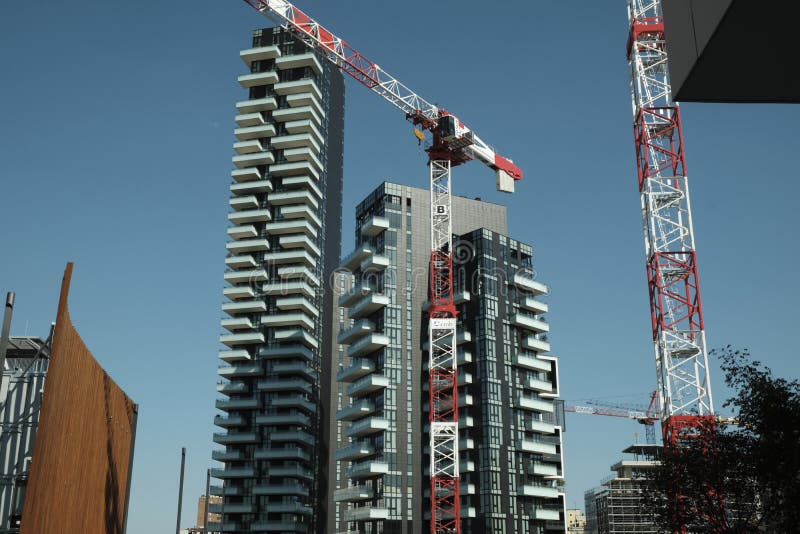 Under Construction Structures of a Modern Building in Milan. Finance ...