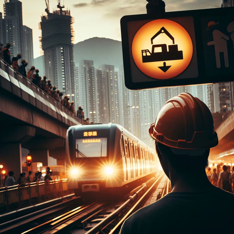 Under Construction Transit Signal. Helmet Silhouette Generative Ai for ...