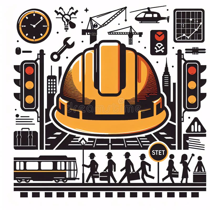 Under Construction Transit Signal. Helmet Silhouette. Vector ...