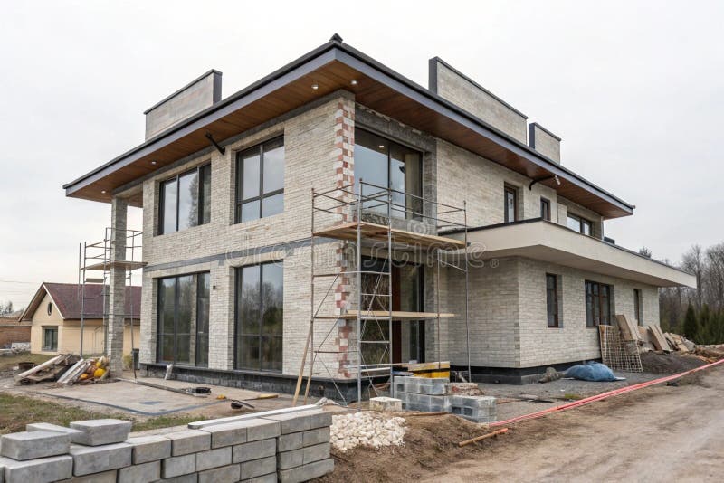 Under Construction Two-story Villa with Concrete Blocks Stock ...