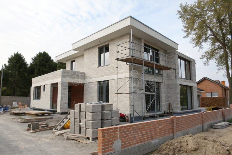 Under Construction Villa with Concrete Block Structure Stock ...