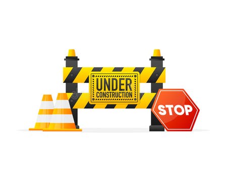 Under Construction Warning Sign and Traffic Cones. Warning Barrier ...