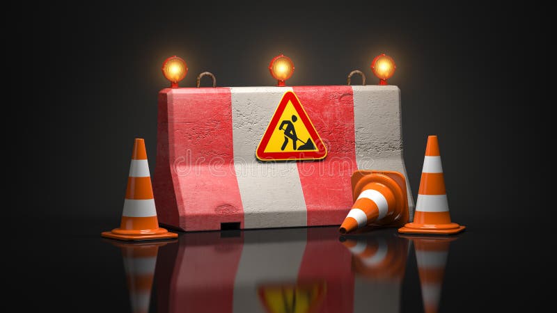 Under Construction Web Site Design. Road Sign on Barrier with Traffic ...