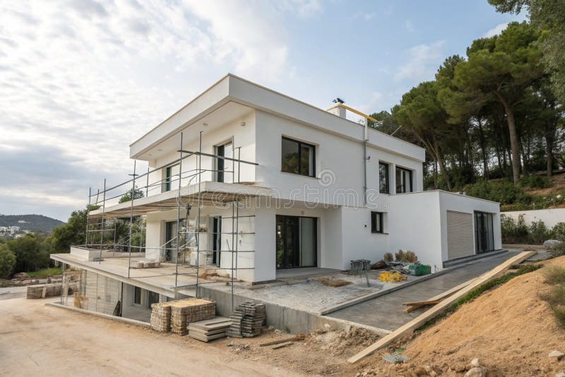 Under Construction White Villa with Modern Design Stock Illustration ...