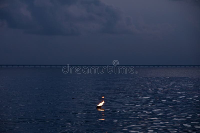 Sky Burning Fire Floating on the Water Stock Photo - Image of cloud ...