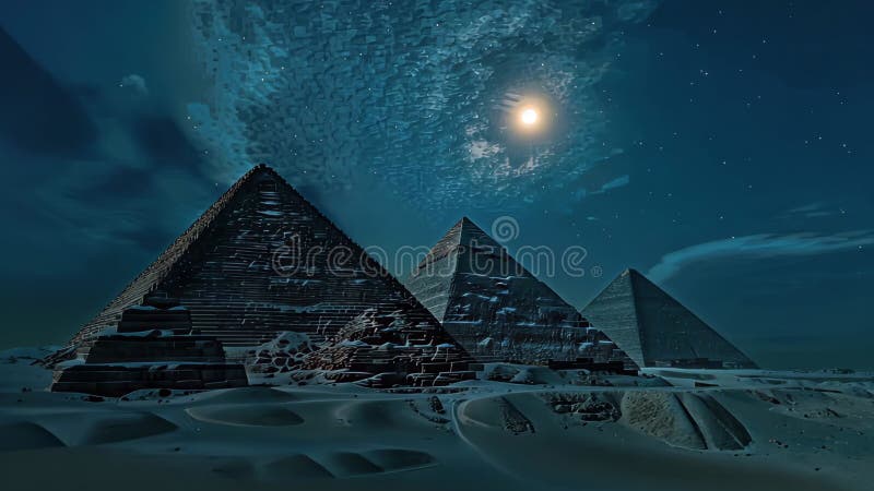 Under a Full Moon, the Great Pyramids of Giza Glow Against a Starry Sky ...