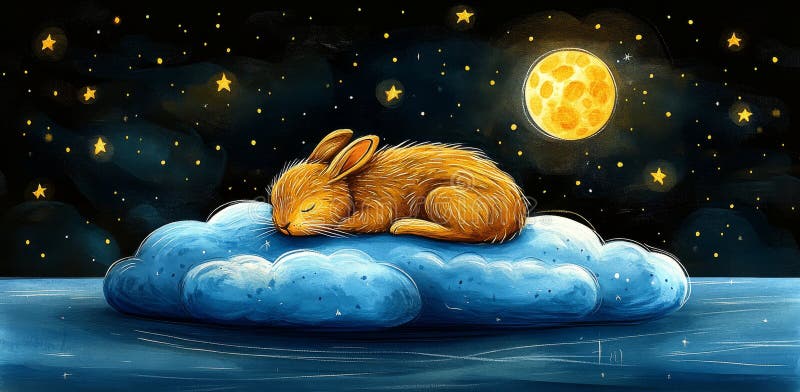Under the Glow of Two Moons and Stars, Two Bunnies Slumber Peacefully ...