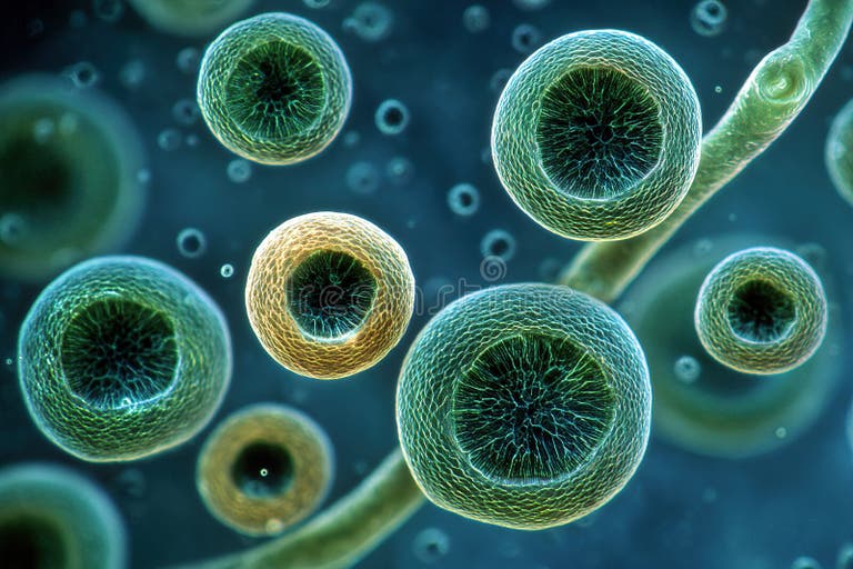 Microscopic View of Colorful Microbial Cells Under High Magnification ...