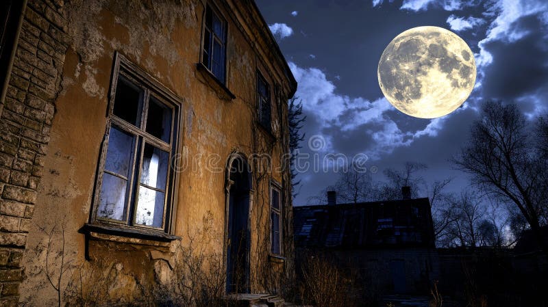 Under the Light of a Full Moon, a Row of Aged Buildings Takes on an ...