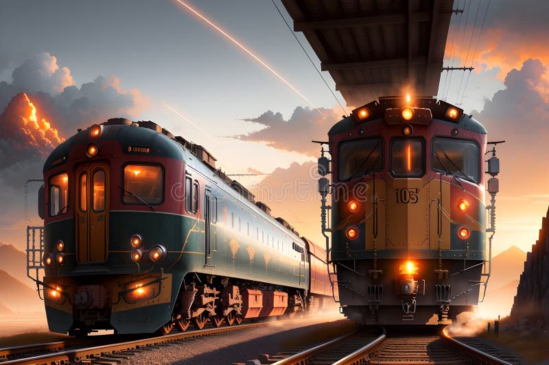 Green Motorized Trains Continuing Their Journey on the Rails Beneath ...