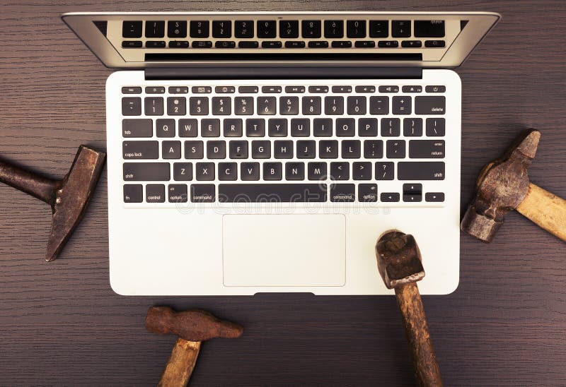 Hammering Laptop stock image. Image of desktop, damage - 35172257