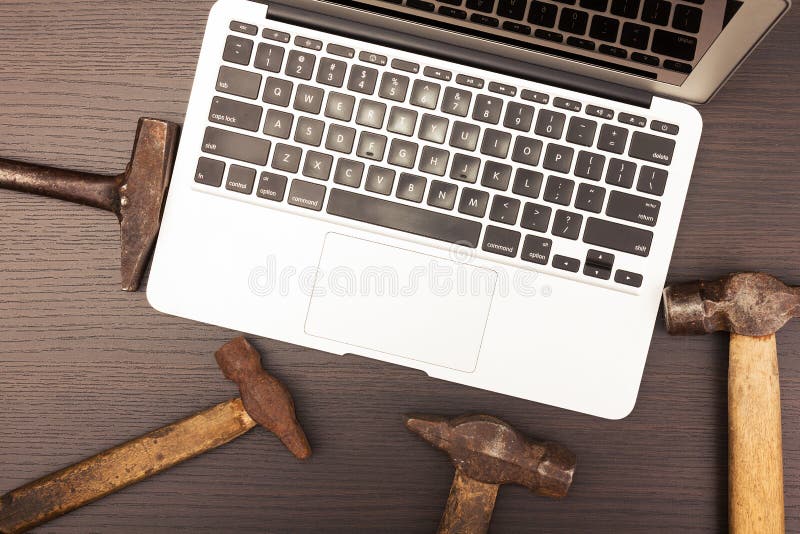 Hammering Laptop stock image. Image of desktop, damage - 35172257