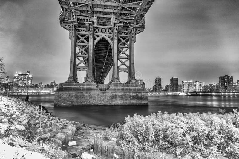 Under the Manhattan Bridge, Brooklyn Side. Night View of Manhattan ...