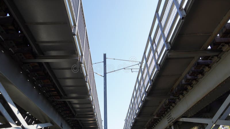 Under a Metal Construction of Parallels Railway Bridges Stock Photo ...