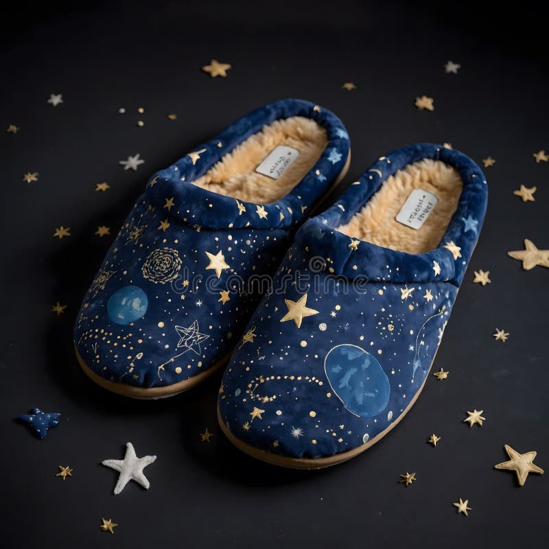 Starry Night Style: Slippers with Celestial Patterns Stock Photo ...