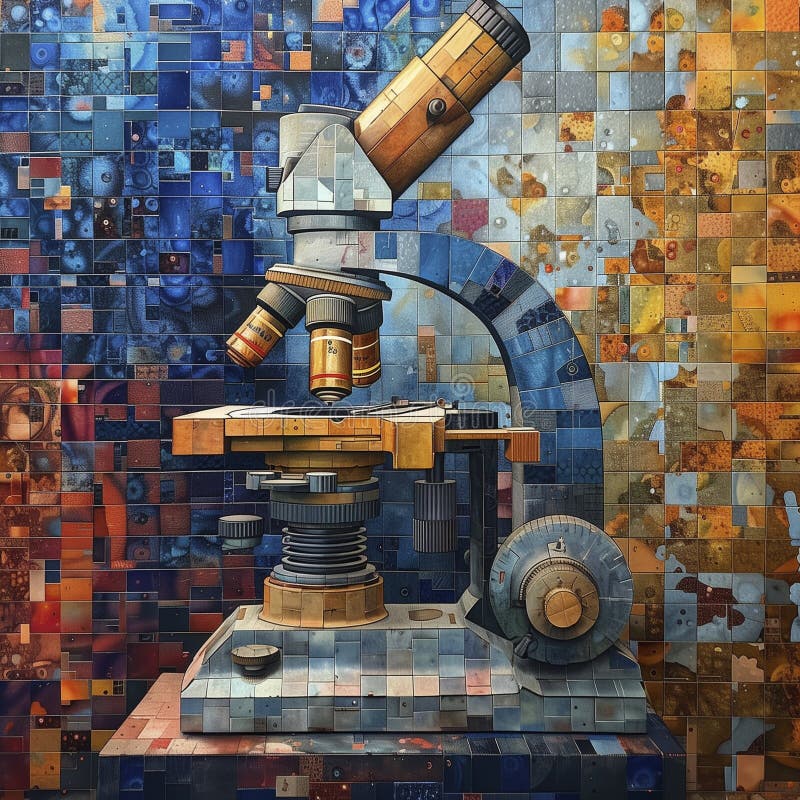 Under the Microscope. Pixelated Microscope in Digital Mosaic Stock ...