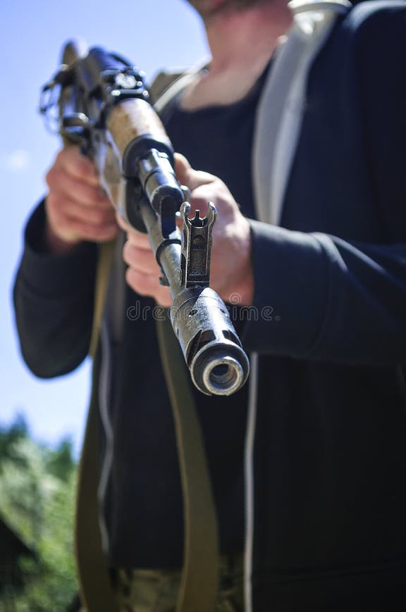 At Gunpoint. a Man with a Weapon. Ukraine Stock Image - Image of ...
