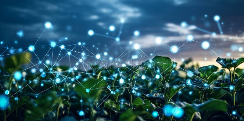 Under the Night Sky, a Smart Farm S Digital Grid Overlay Enhances the ...