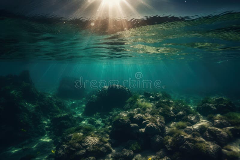Under the Ocean Light Coming from the Water Above. Generative AI Stock ...