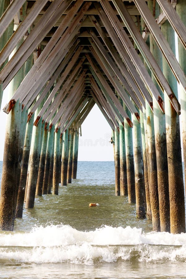 Under a Fishing Pier on the Atlantic Ocean Stock Image - Image of ...