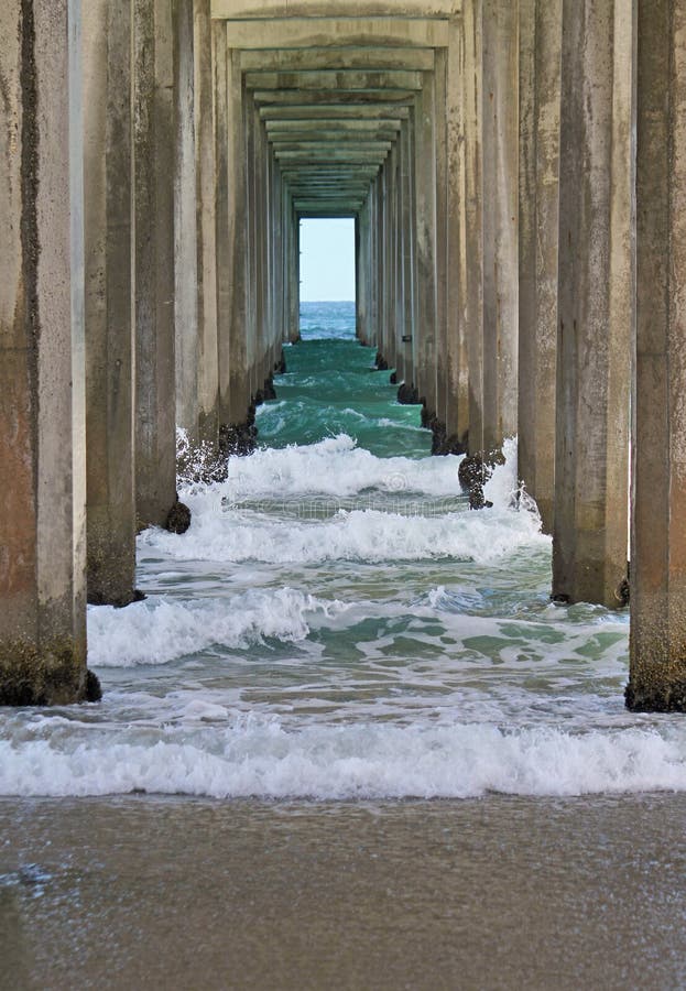 Under the Pier at Scripps Beach, San Diego Stock Image - Image of ...