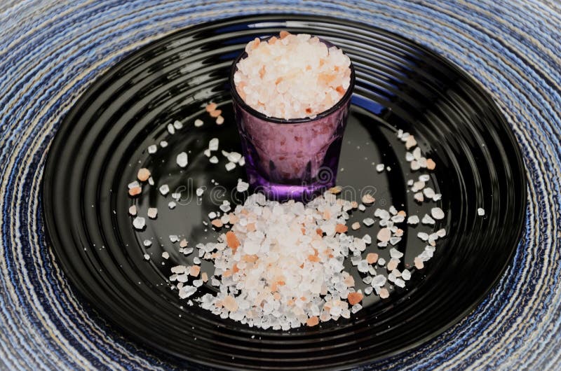 Portion of Pink Himalayan Salt in the Small Cup Under the Plate Stock ...
