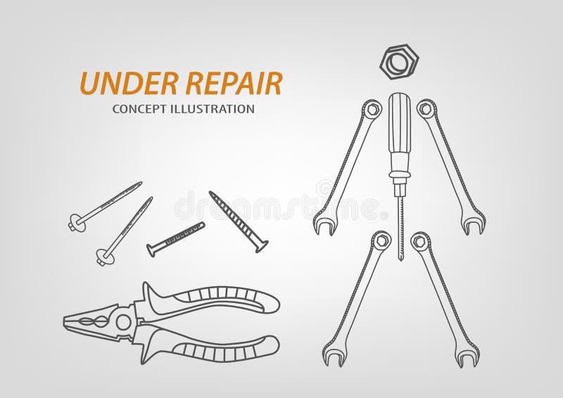 Under Repair Concept Composition. Doodle Working Tools: Screwdriver ...