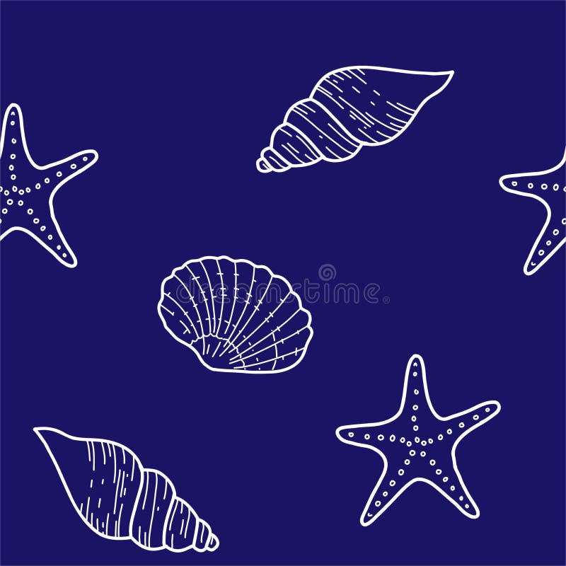 Under the Sea Hand Drawn Seamless Pattern with Starfish and Seashells ...