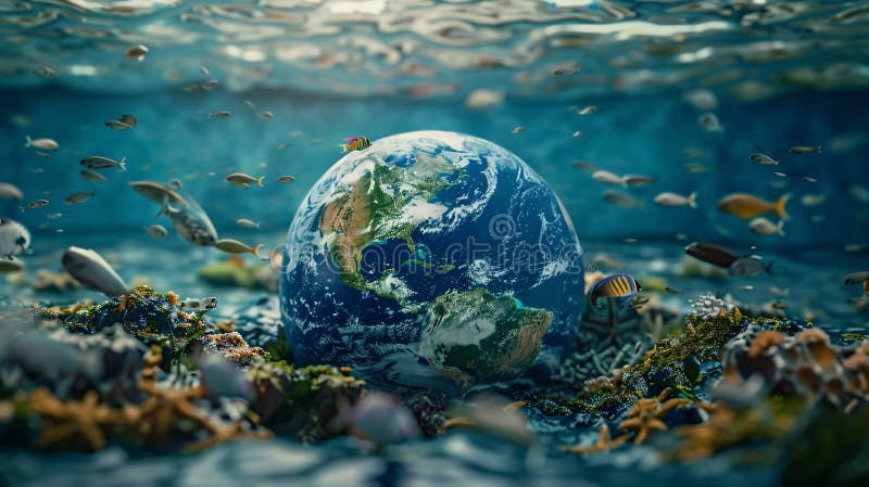 Under the Sea with the Planet Earth Stock Image - Image of biology ...