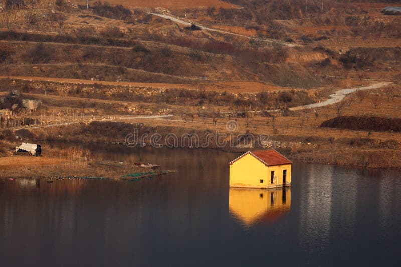 Under the Setting Sun, Beautiful Yellow Cottage Stock Image - Image of ...