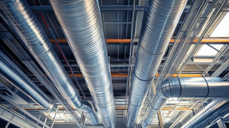 Stylish Silver Pipes Adorn the Industrial Ceiling during Air ...
