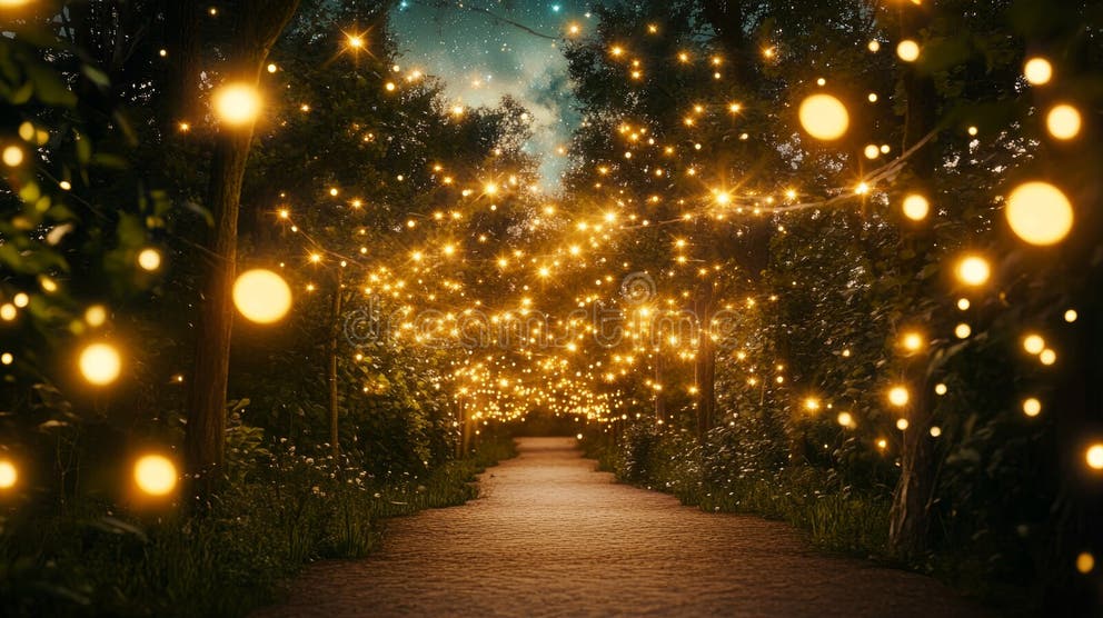Under a Starry Sky, a Mystical Night Forest is Illuminated by an ...