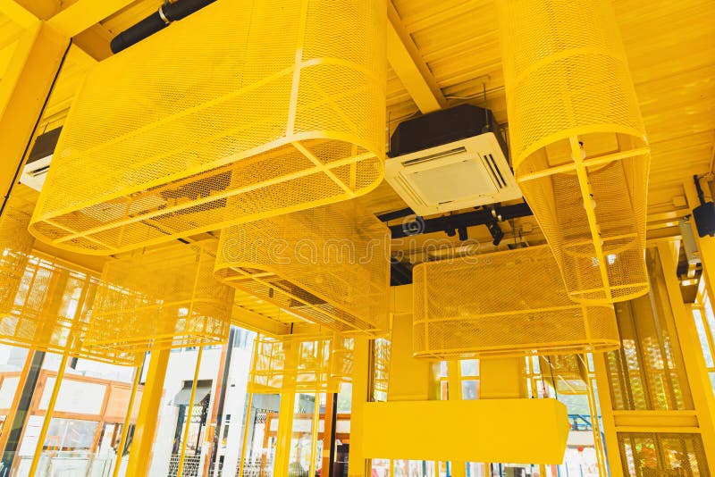 Under View. Air Conditioner on Ceiling and Steel Roof Structure Stock ...