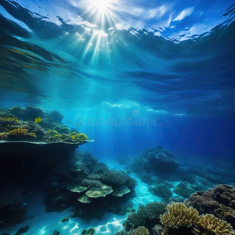 Under Water with Dramatic Lighting in the Ocean Stock Illustration ...