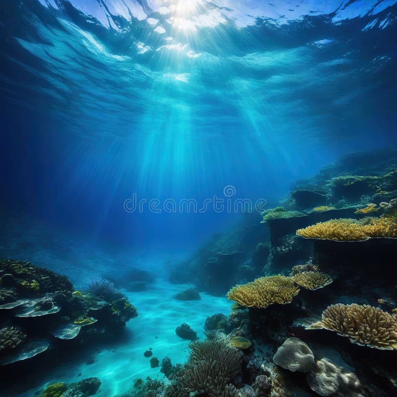 Under Water with Dramatic Lighting in the Ocean Stock Illustration ...
