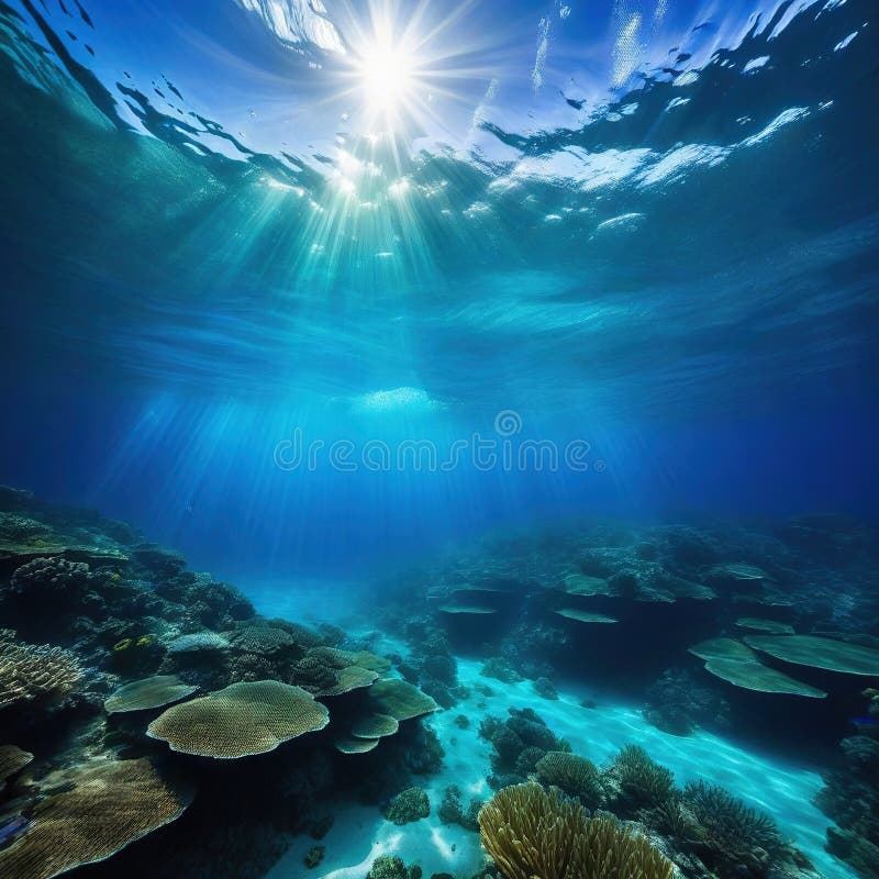Under Water with Dramatic Lighting in the Ocean Stock Illustration ...