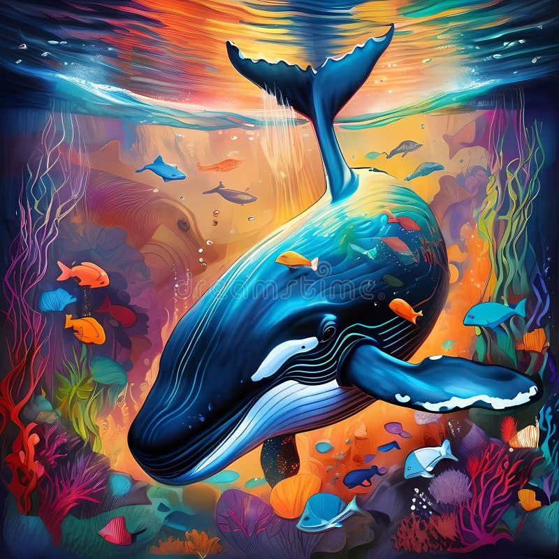 Under Water Whale Water Color Stock Illustration - Illustration of ...