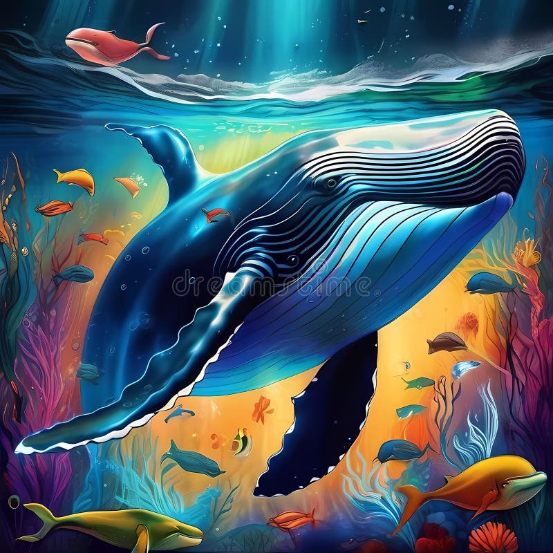 Under Water Whale Water Color Stock Illustration - Illustration of reef ...