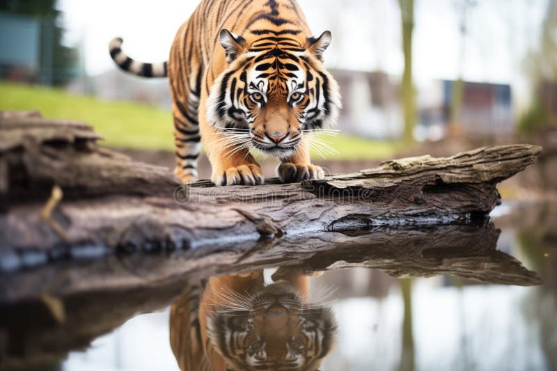 Underbelly View of a Tiger Walking on a Log Stock Illustration ...