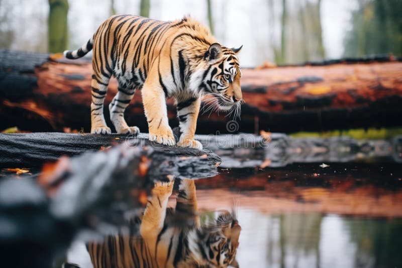 Underbelly View of a Tiger Walking on a Log Stock Illustration ...