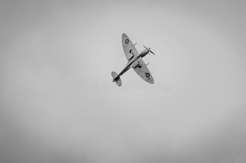 Undercarriage of a Spitfire Aeroplane in Flight - Greyscale Stock Photo ...
