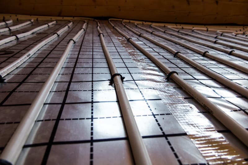 Underfloor Heating Pipes Spread on Polystyrene Covered with Foil Stock ...