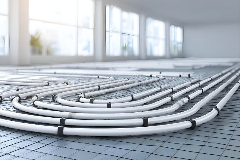 White Pipes of Underfloor Heating System Being Installed in New ...