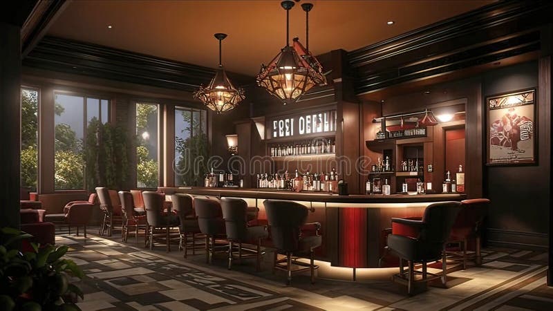 Underground Bar Interior Rendering, Modern Bar Interior Design Style ...