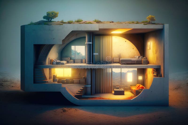 Underground Bunker Project in Sectional View. Created with Generative ...