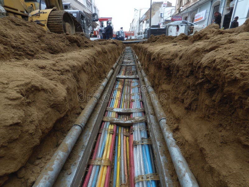 Underground Cable Duct Construction Work Stock Image - Image of ...