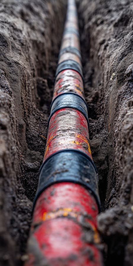 Underground Cable Installation in Trench with Red and Black Protective ...