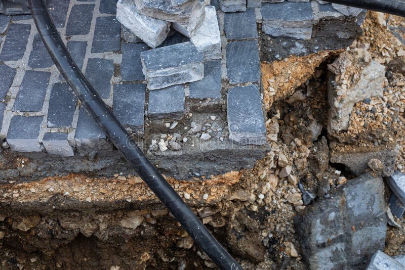 Underground cabling street stock image. Image of engineering - 162259879